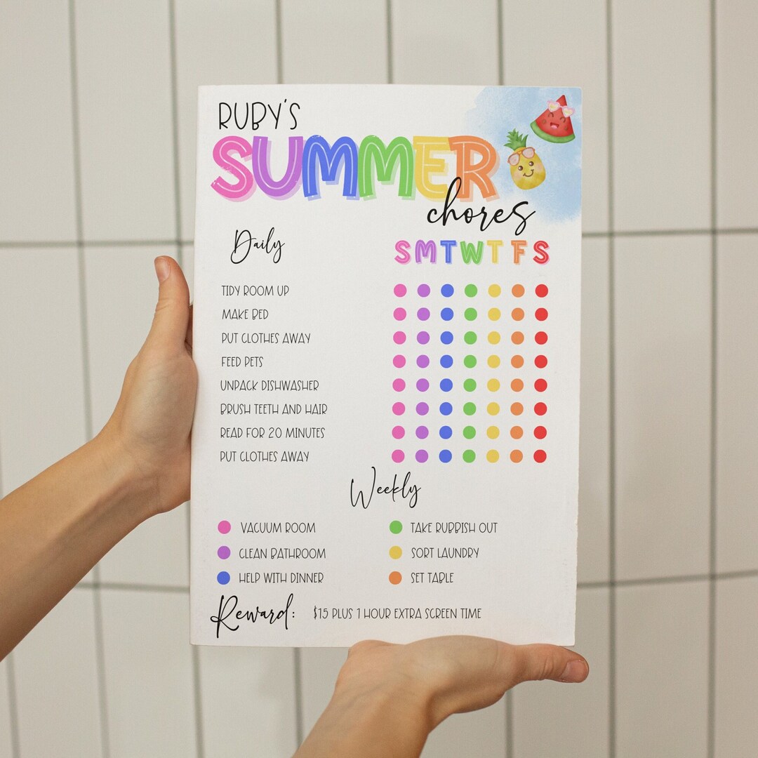 Summer Chore Chart for Kids Responsibility Chart Kids Chores List ...