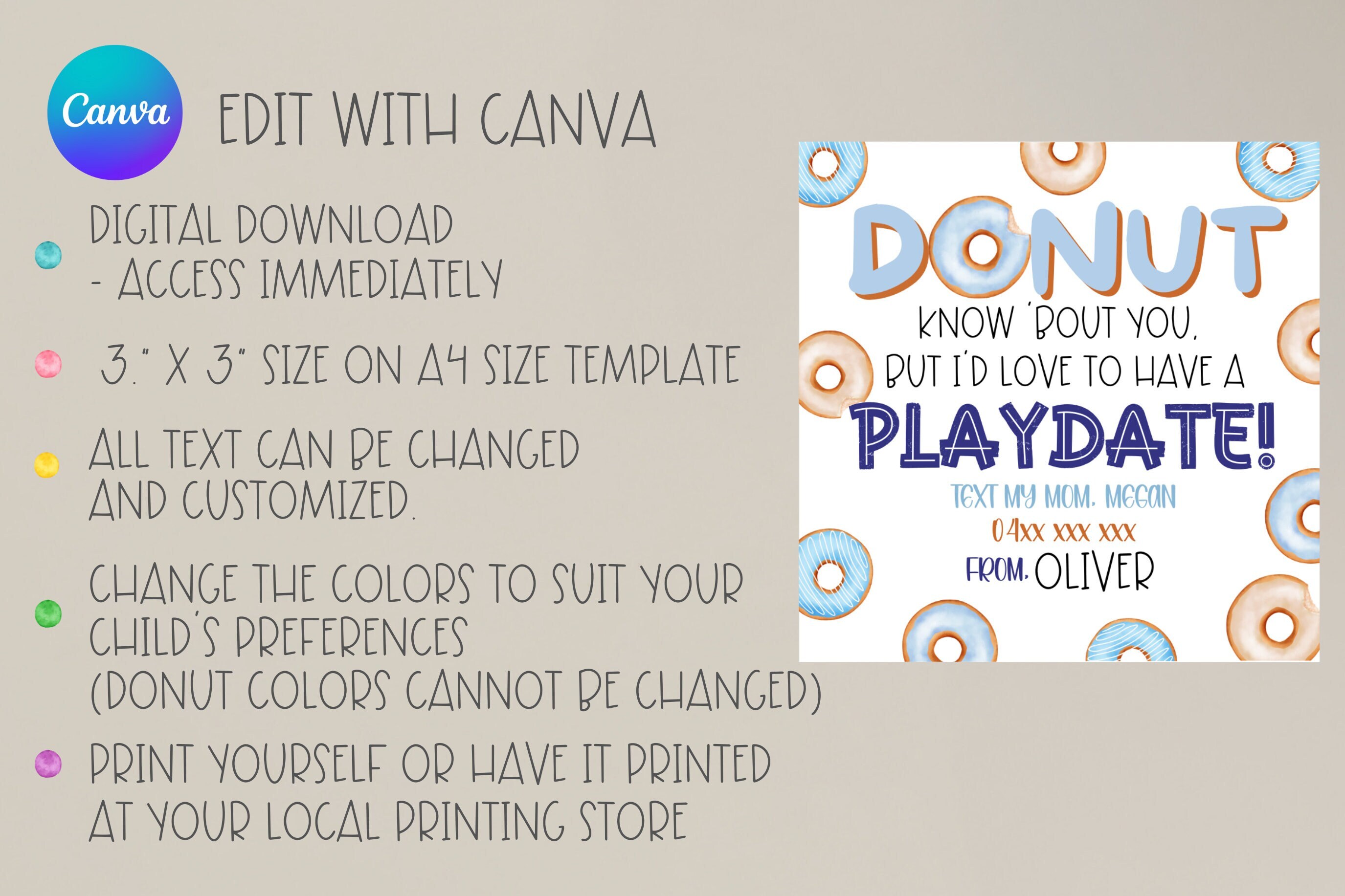 Donut Playdate Cards Kids Summer Printable Friend Cards Play Date ...
