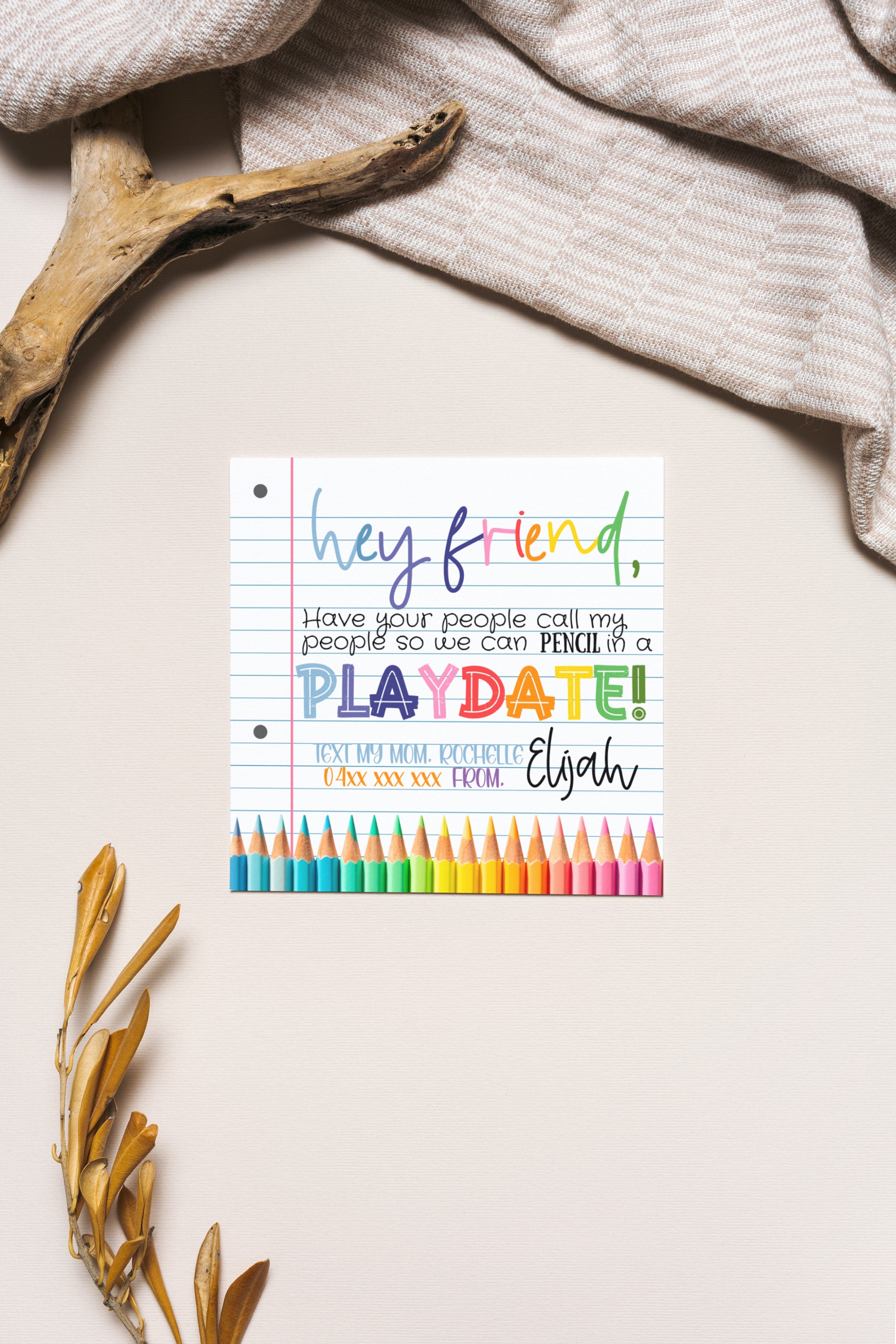 Editable Kids Playdate Cards Printable Schools Out Contact Card Keep in ...