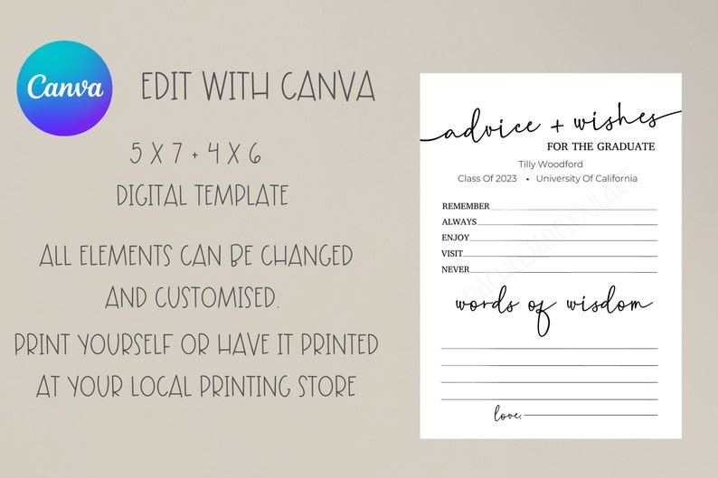 Graduation Advice and Wishes Printable Template Card Advice for the ...