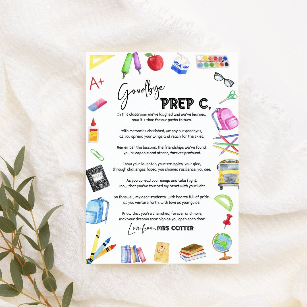 Goodbye Letter From Teacher Personalized Student Gifts End of Year ...