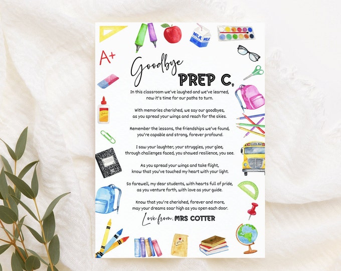 Goodbye Poem to Students, End of School Year Letter Printable ...