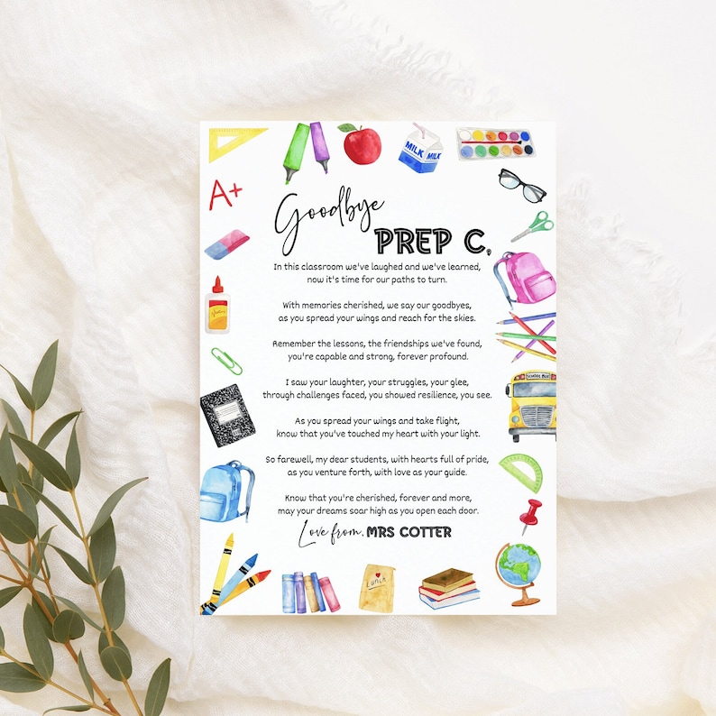 Goodbye Letter From Teacher Personalized Student Gifts End of Year ...