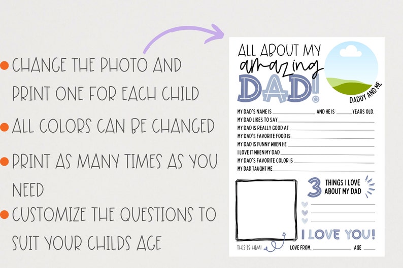 All About My Dad Printable Template Fathers Day Questionnaire Etsy