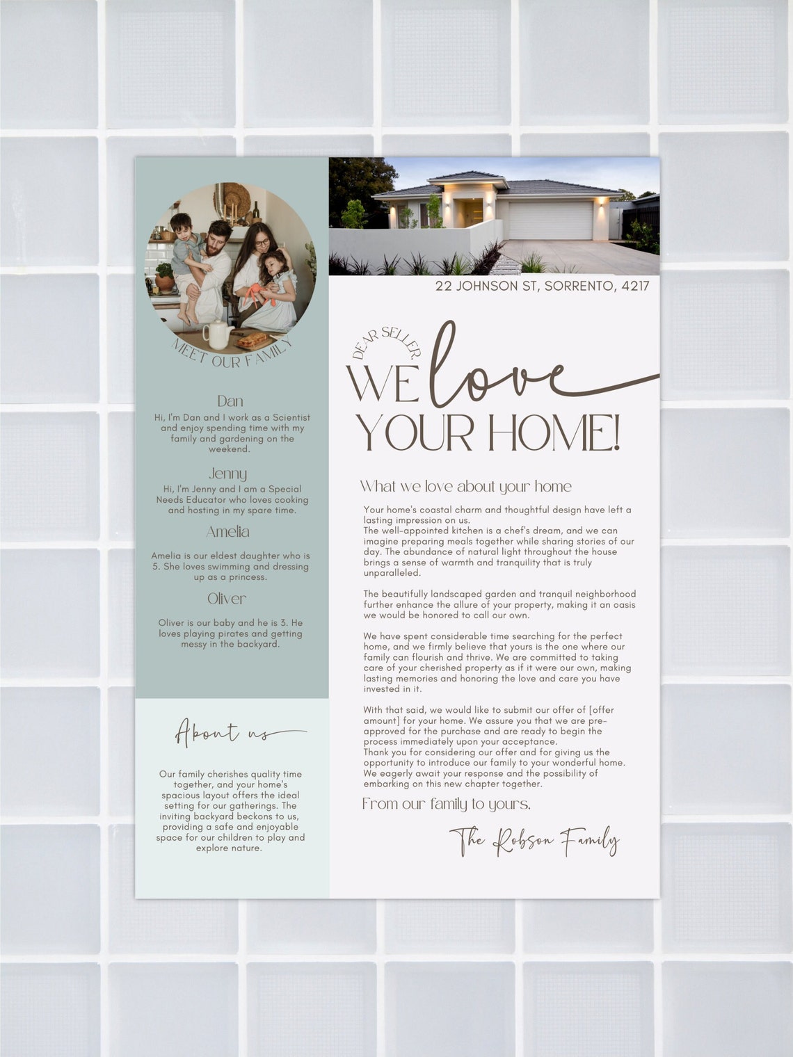 Editable Home Offer Letter Real Estate Cover Letter Home Buyer Letter ...