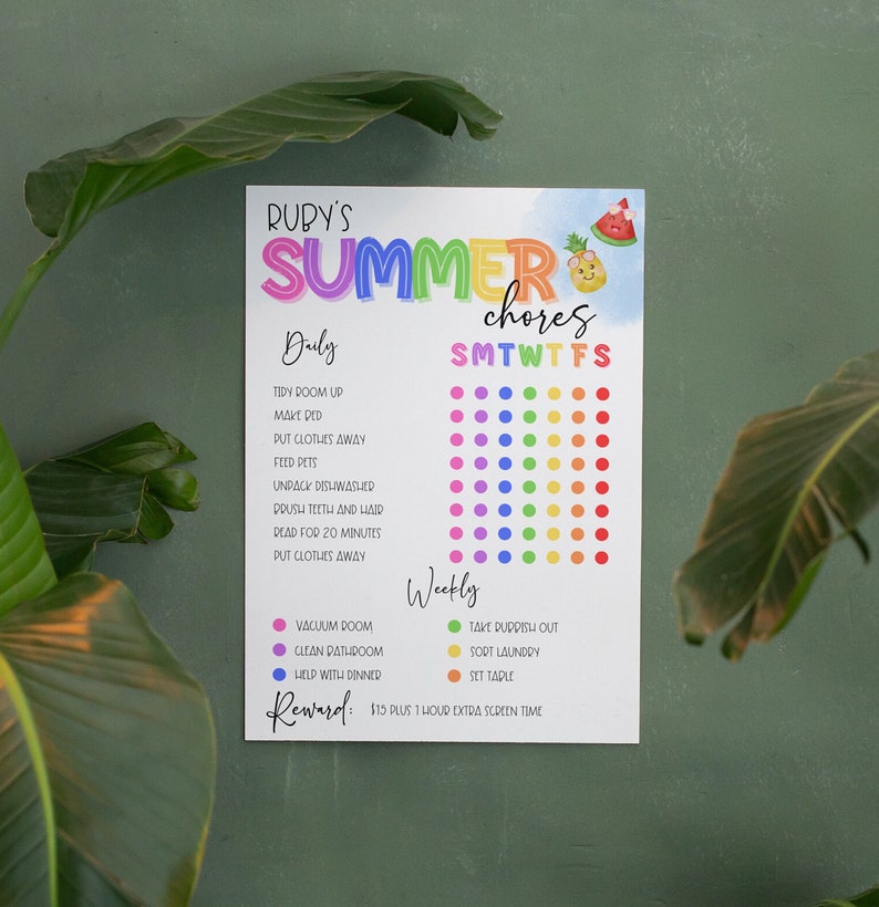 Summer Chore Chart for Kids Responsibility Chart Kids Chores List ...