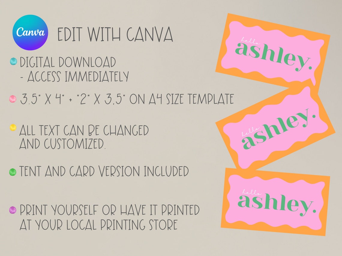 Printable Wavy Birthday Place Cards Editable Retro Custom Name - Etsy ...