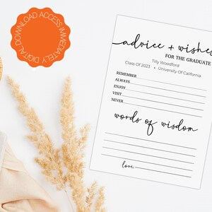 Graduation Advice and Wishes Printable Template Card Advice for the ...