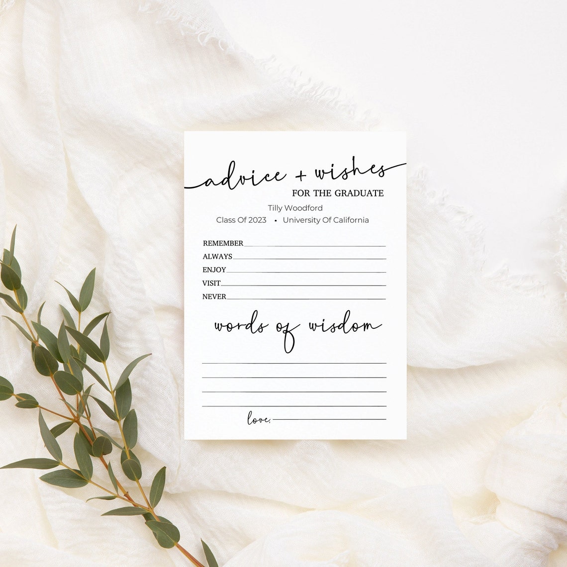 Graduation Advice and Wishes Printable Template Card Advice for the ...