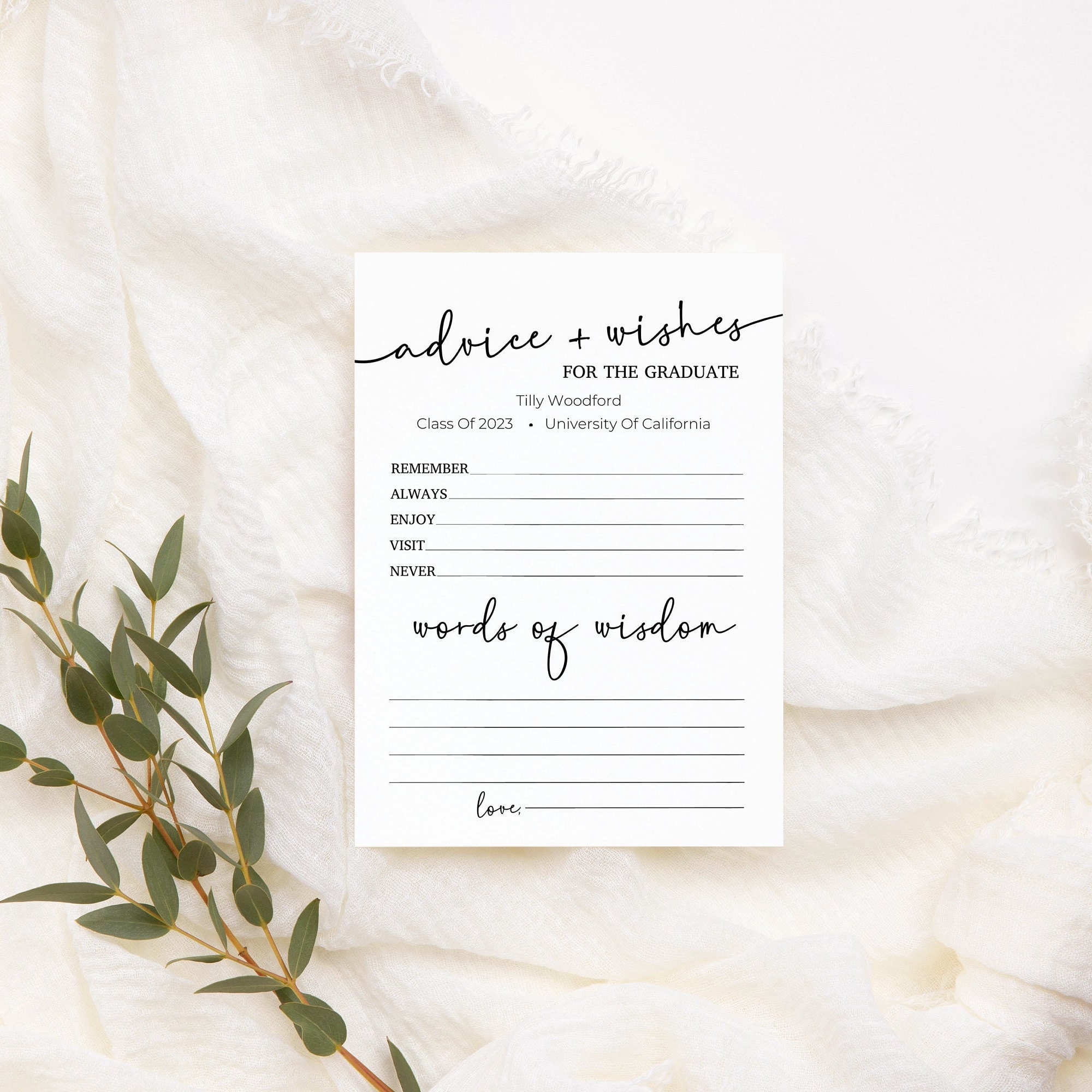 Graduation Advice and Wishes Printable Template Card Advice for the ...