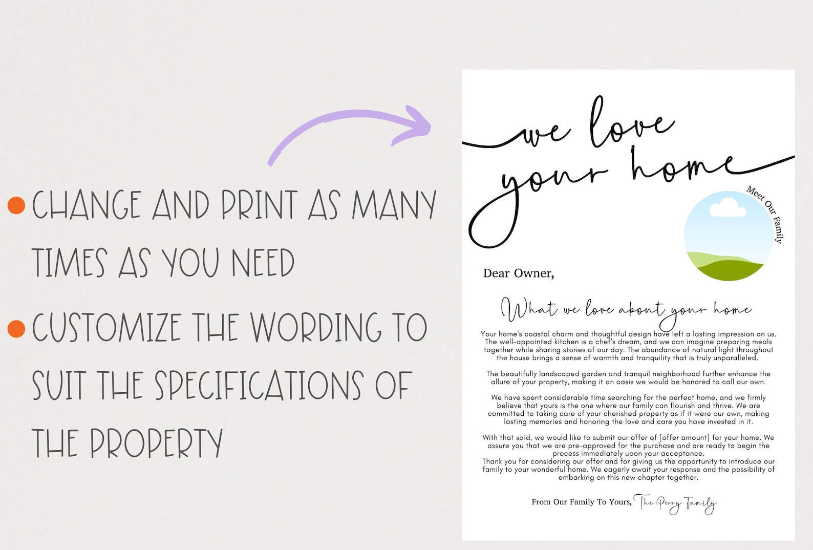 Printable Home Offer Letter Editable House Offer Letter Home Love ...