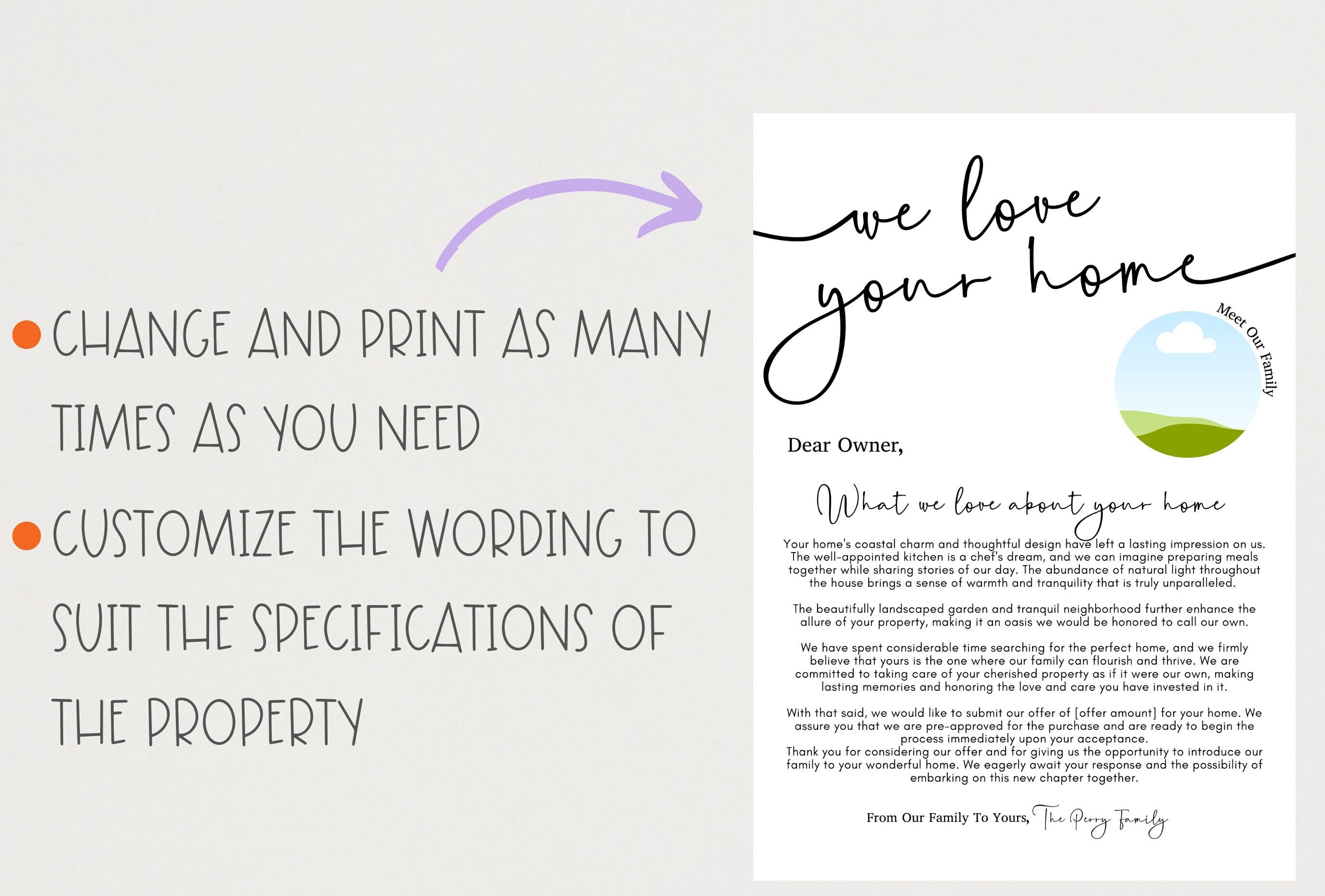 Printable Home Offer Letter Editable House Offer Letter Home Love ...