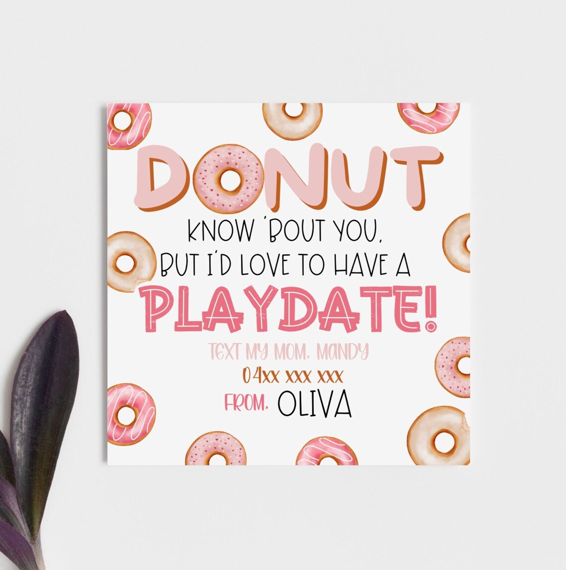 Donut Kids Playdate Cards Summer Printable Kids Calling Cards Contact ...