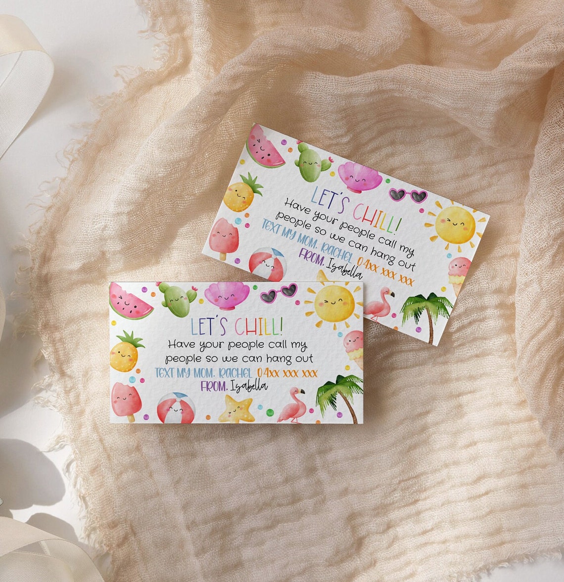 Kids Playdate Contact Card Printable Summer Play Date Card Kids Calling ...