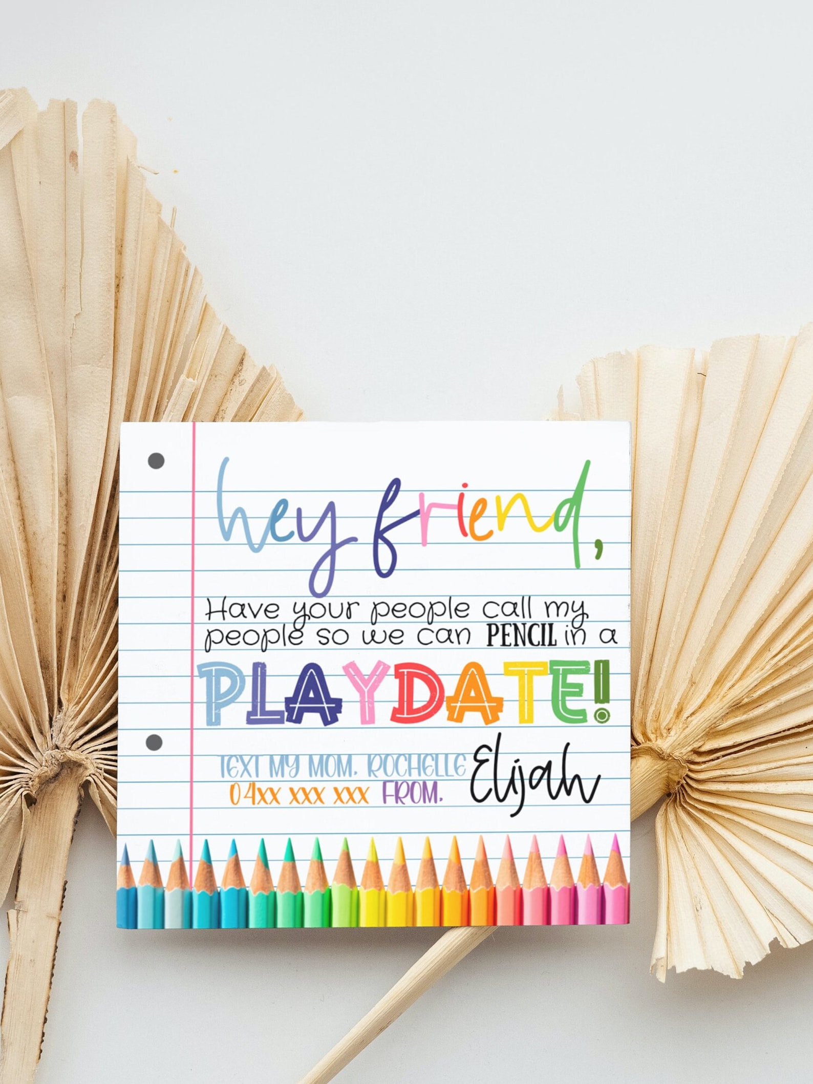 Editable Kids Playdate Cards Printable Schools Out Contact Card Keep in ...