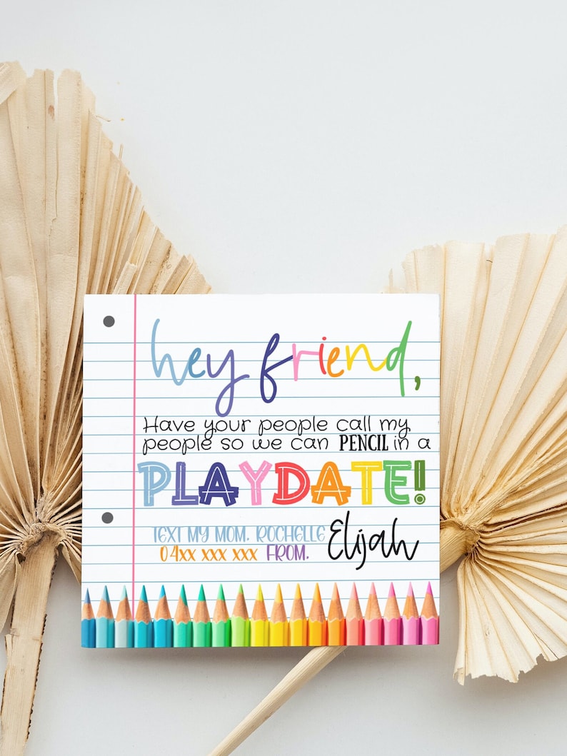 Editable Kids Playdate Cards Printable Schools Out Contact Card Keep in ...