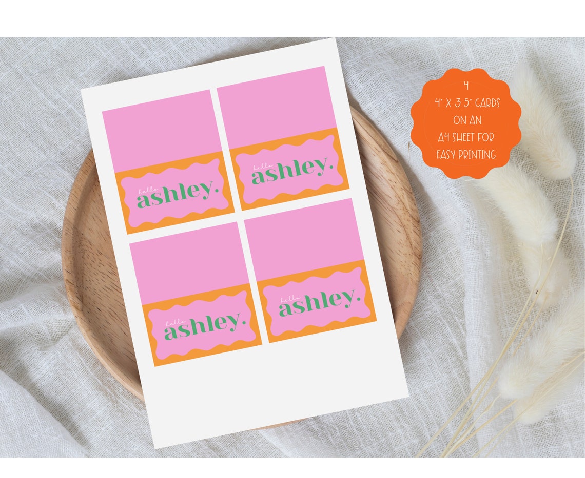 Printable Wavy Birthday Place Cards Editable Retro Custom Name Place ...