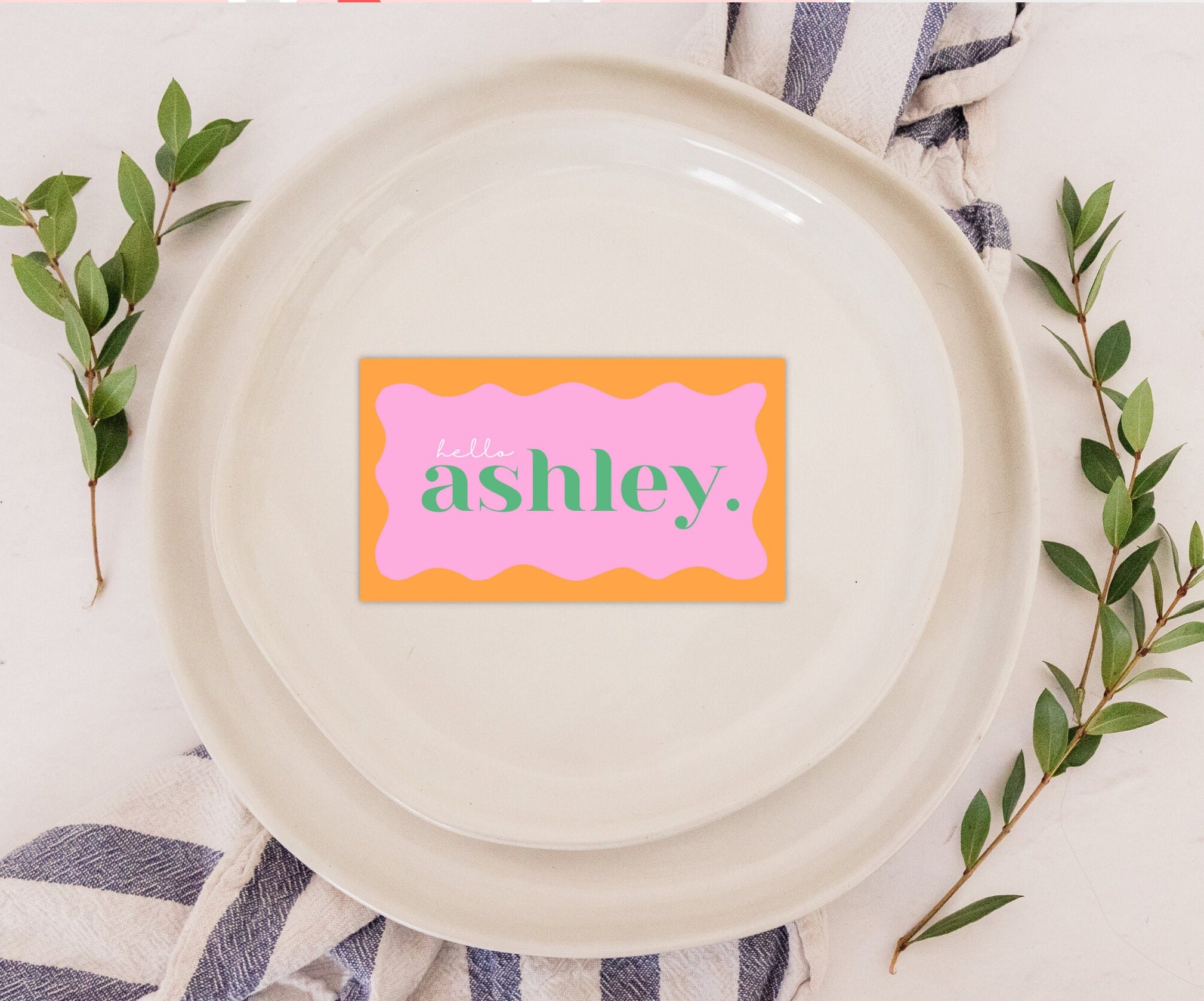 Printable Wavy Birthday Place Cards Editable Retro Custom Name Place ...