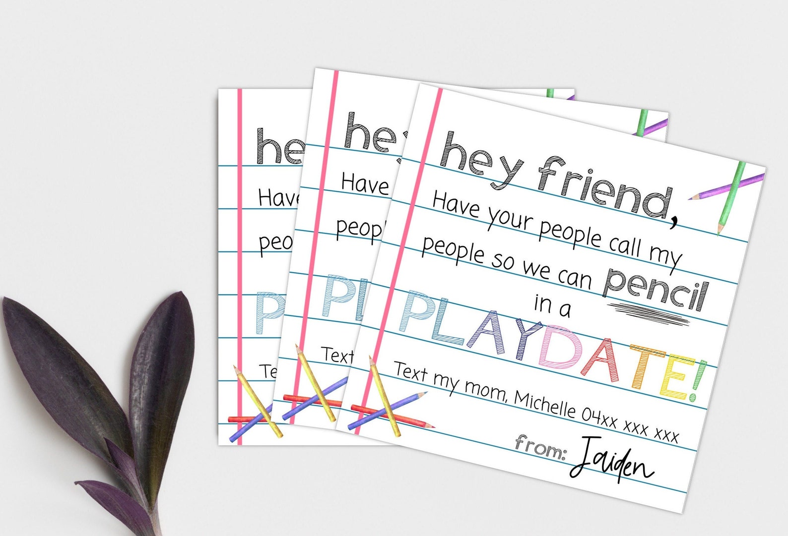 Editable Playdate Cards for Kids Summer Printables Student Gifts End of ...