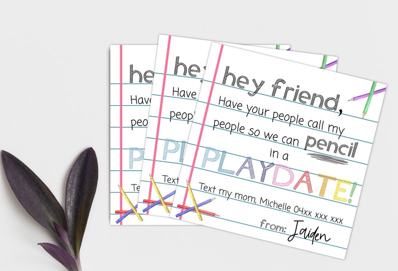 Editable Playdate Cards for Kids Summer Printables Student Gifts End of ...