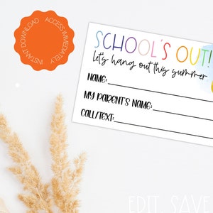 Printable Student Playdate Cards Kids Summer Contact Card End of School ...