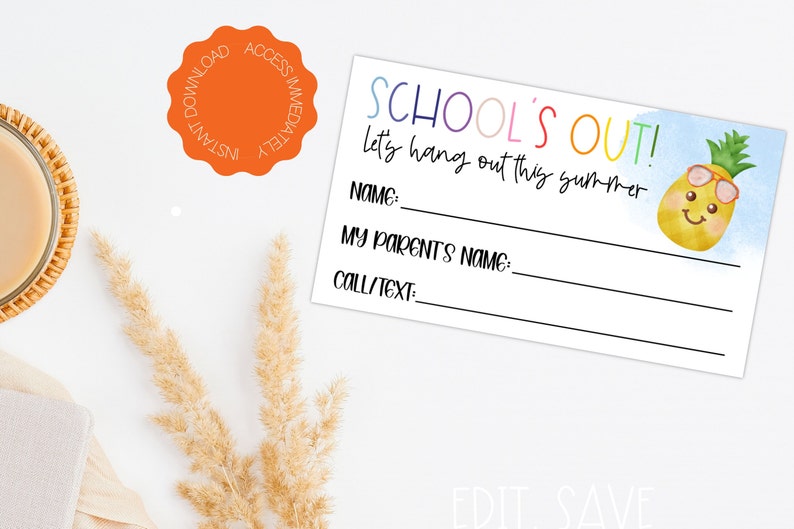 Printable Student Playdate Cards Kids Summer Contact Card End of School ...