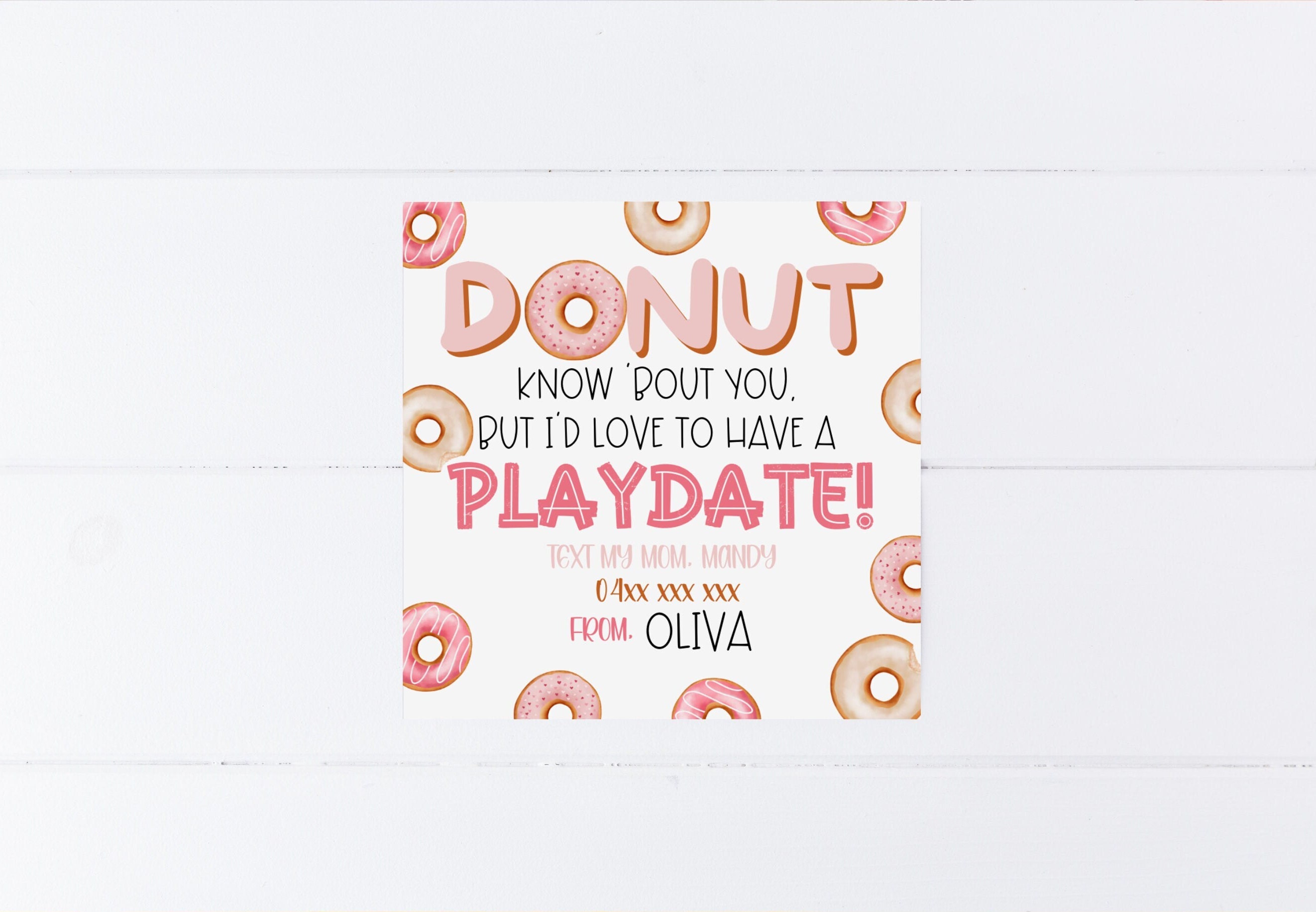 Donut Kids Playdate Cards Summer Printable Kids Calling Cards Contact ...