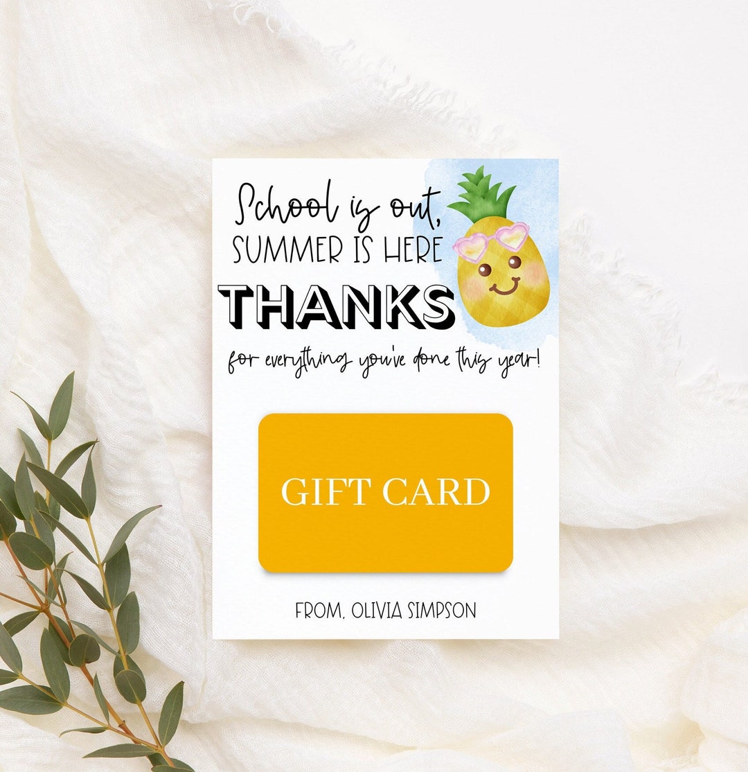 End of Year Teacher Gift Card Holder Printable Schools Out Summer Gift ...