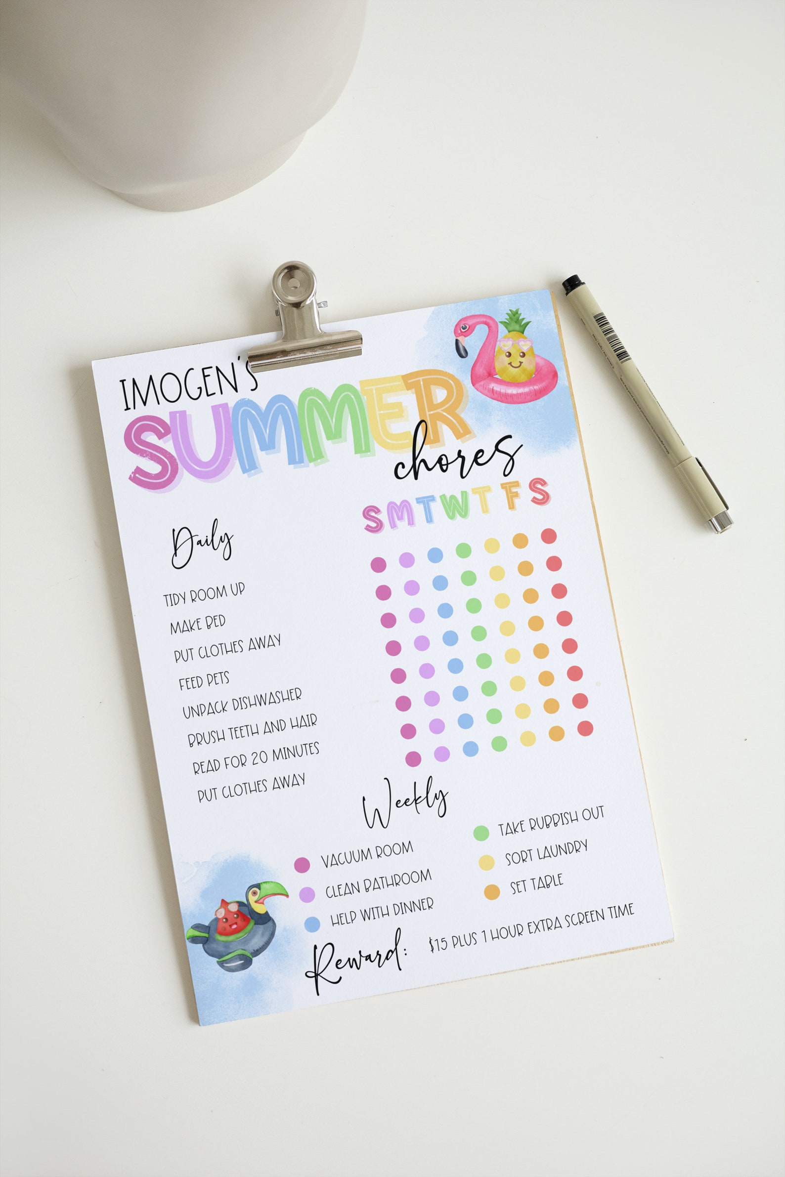 Kids Printable Summer Chore Chart DIY Editable Kids to Do List Chore ...