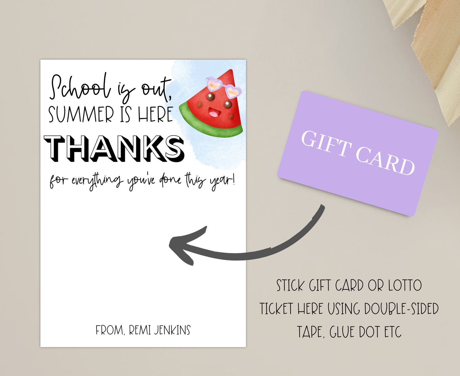 Summer Teacher Appreciation Gift Card Holder Template End of Year Thank ...