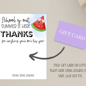 Summer Teacher Appreciation Gift Card Holder Template End of Year Thank ...