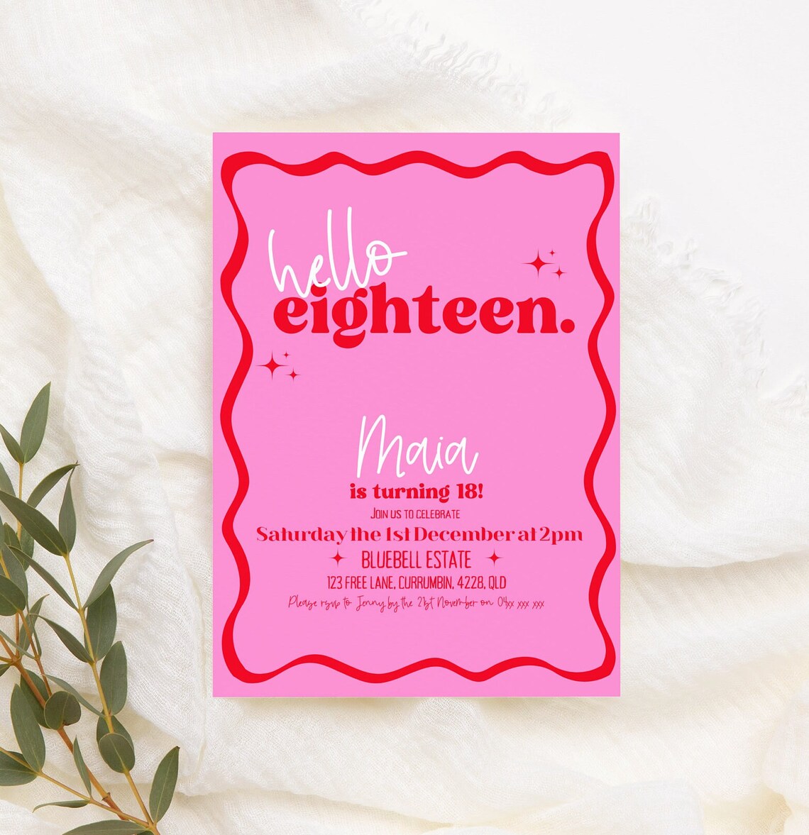 Wavy 18th Birthday Invitation Printable Retro 18th Invite Editable Any ...