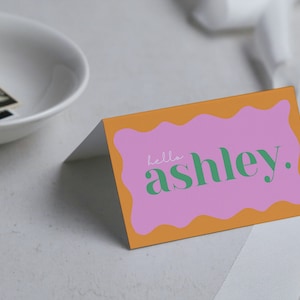 Printable Wavy Birthday Place Cards Editable Retro Custom Name Place ...