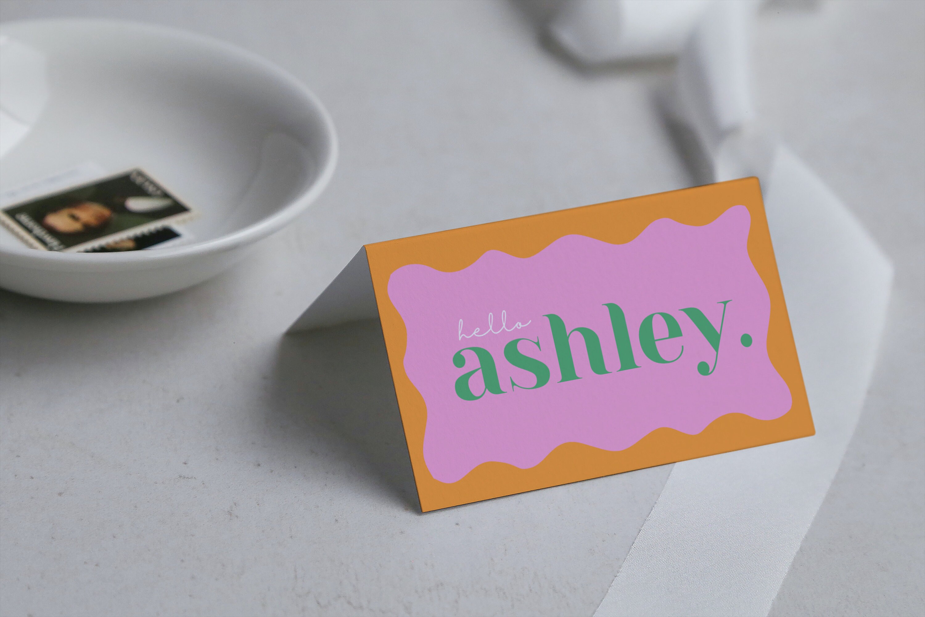 Printable Wavy Birthday Place Cards Editable Retro Custom Name Place ...