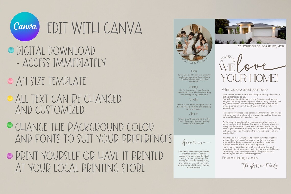 Editable Home Offer Letter Real Estate Cover Letter Home Buyer Letter House Offer Letter ...