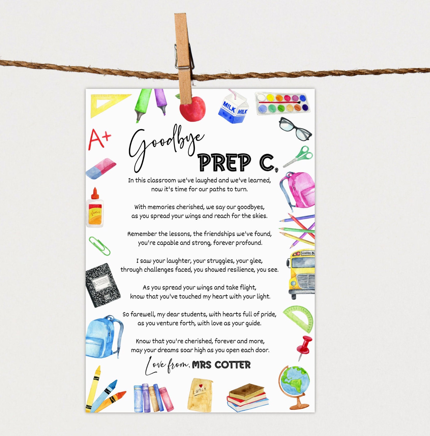 Goodbye Letter From Teacher Personalized Student Gifts End of Year ...