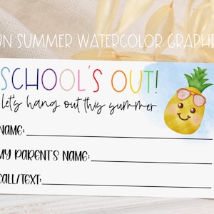 Printable Student Playdate Cards Kids Summer Contact Card End of School ...