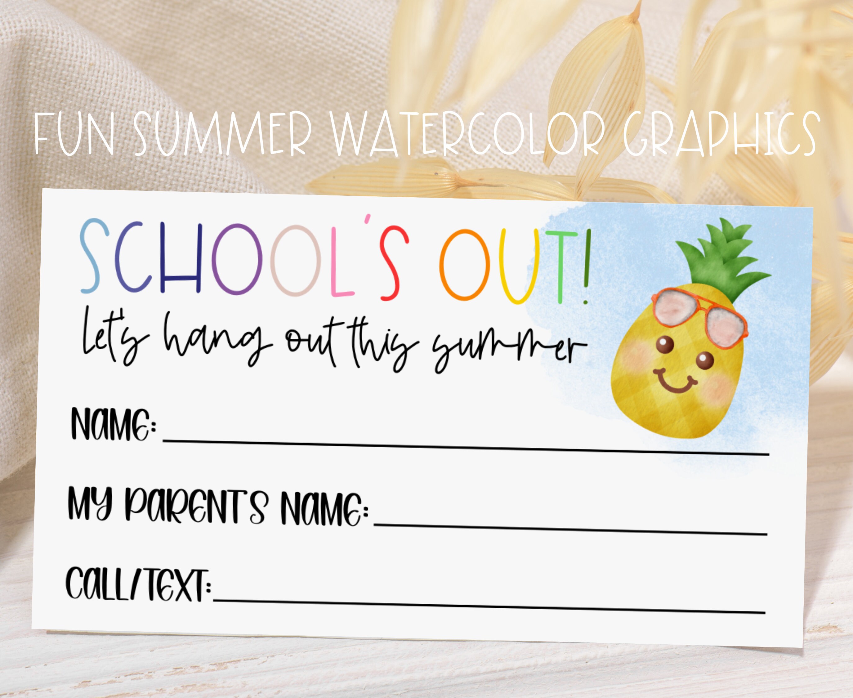 Printable Student Playdate Cards Kids Summer Contact Card End of School ...
