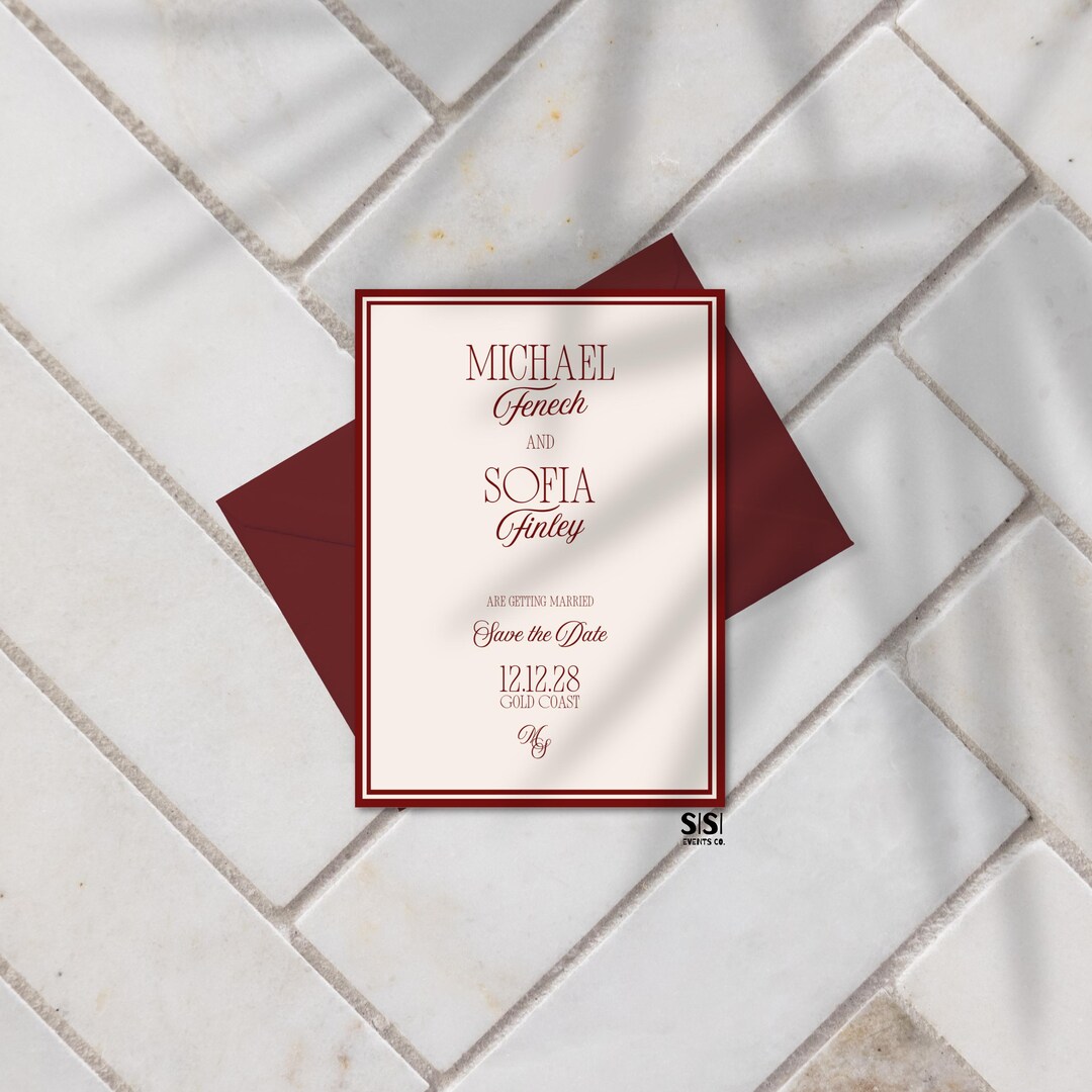 Old Money Save the Date Invitation Template Elegant Modern Burgundy ...