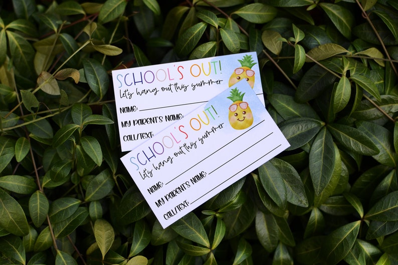 Printable Student Playdate Cards Kids Summer Contact Card End of School ...