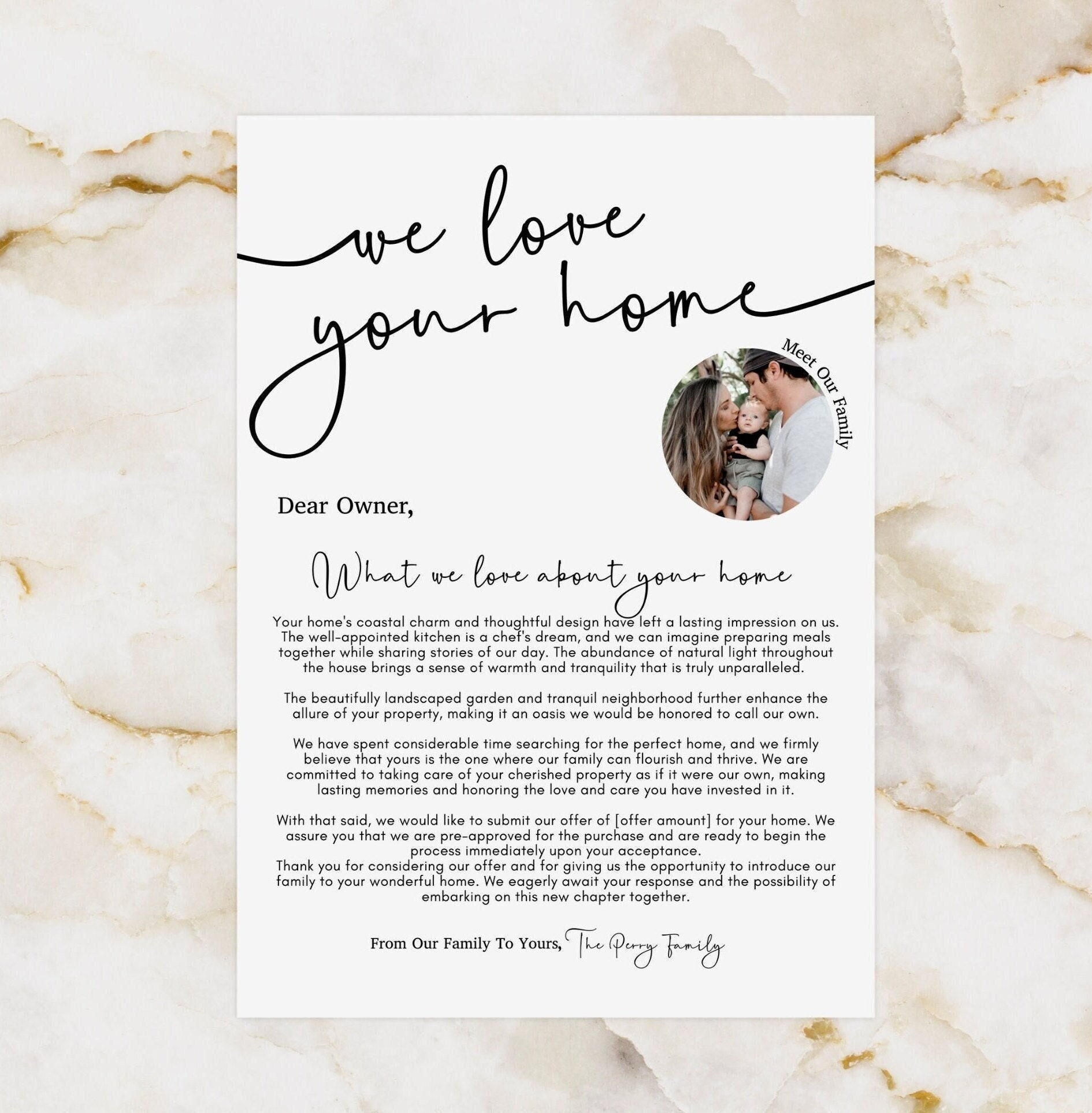 Printable Home Offer Letter Editable House Offer Letter Home Love ...