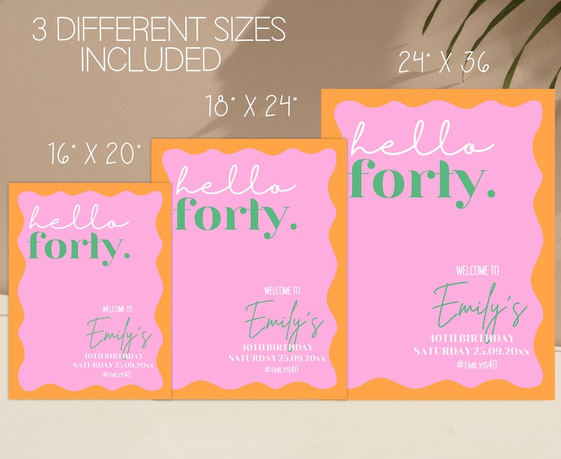 Wavy Hello Forty Birthday Sign Printable 40th Birthday Party Decor 40th ...