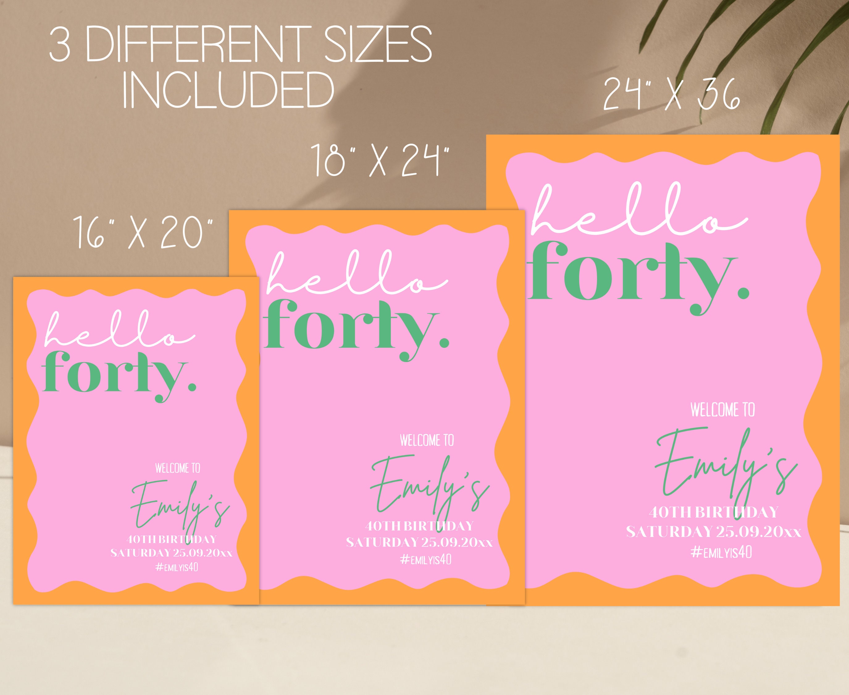 Wavy Hello Forty Birthday Sign Printable 40th Birthday Party Decor 40th ...