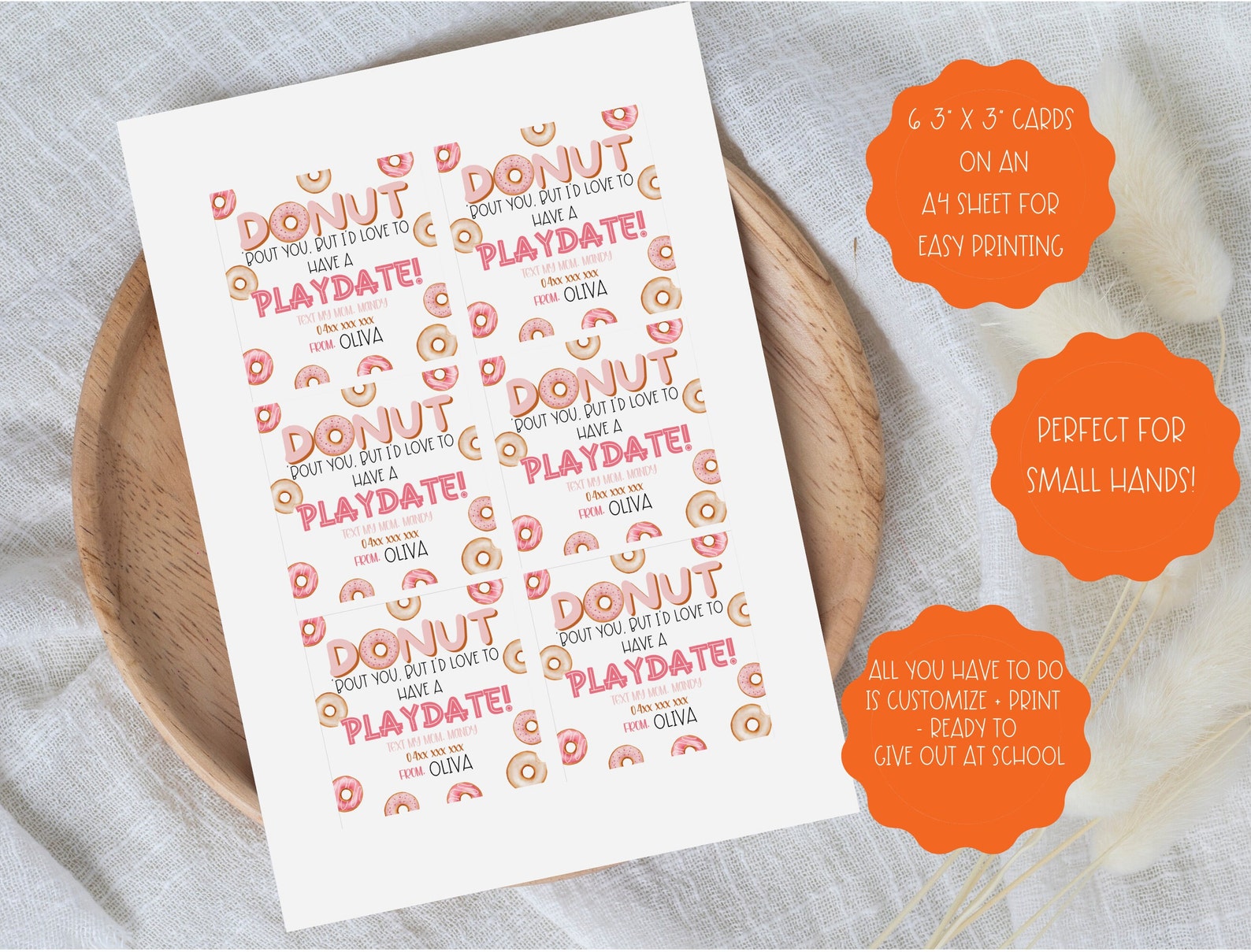 Donut Kids Playdate Cards Summer Printable Kids Calling Cards Contact ...