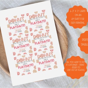 Donut Kids Playdate Cards Summer Printable Kids Calling Cards Contact ...