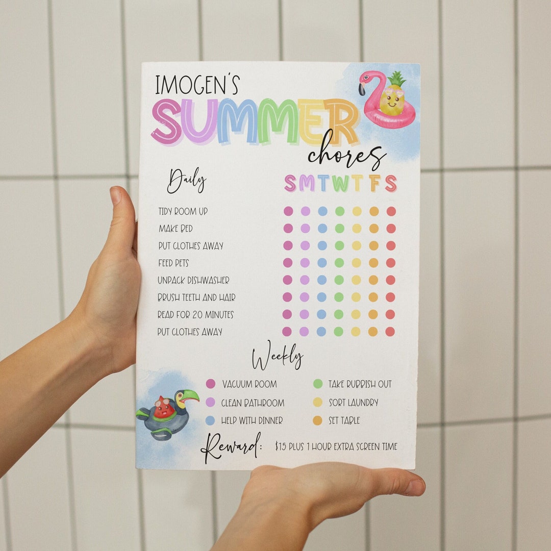 Kids Printable Summer Chore Chart DIY Editable Kids to Do List Chore ...