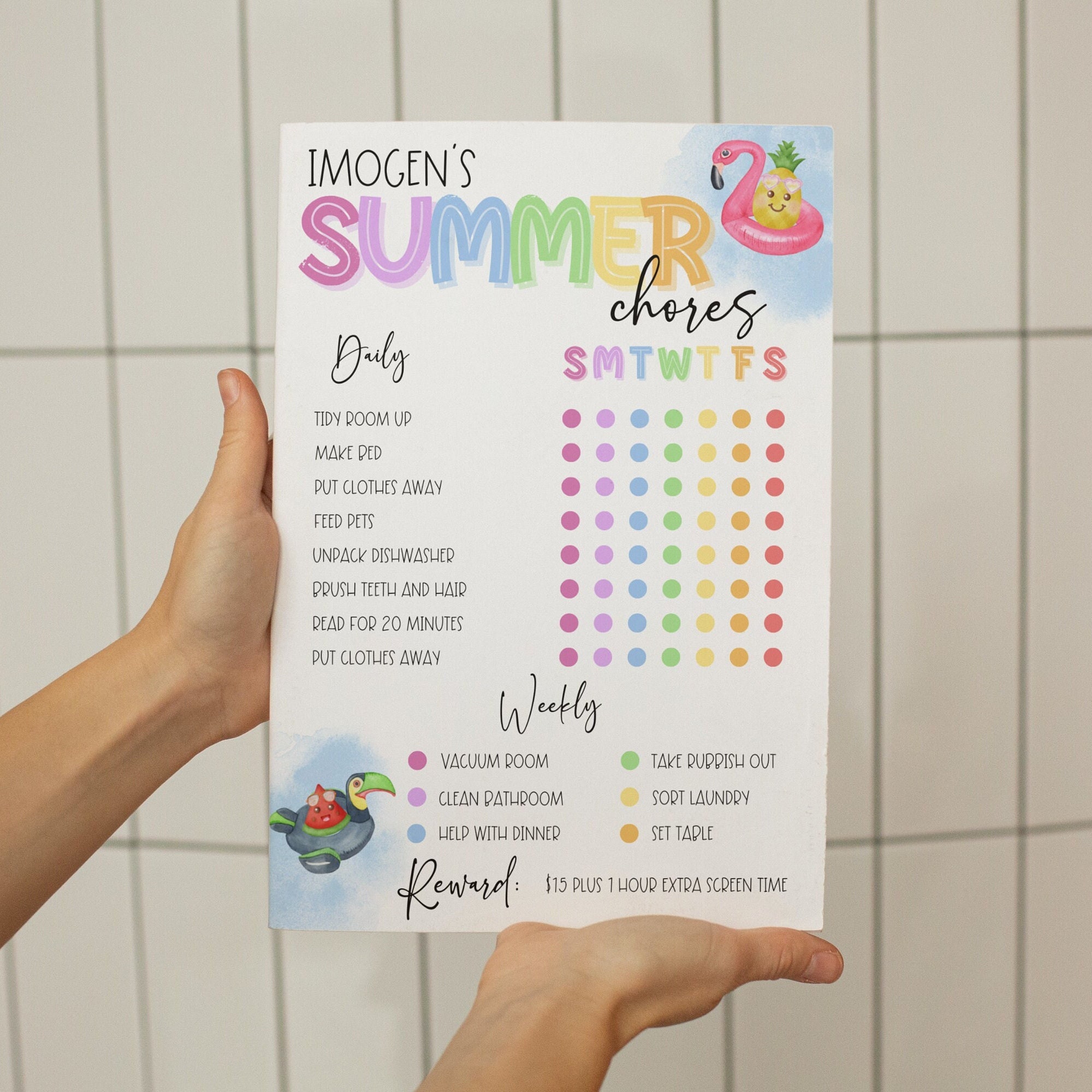 Kids Printable Summer Chore Chart DIY Editable Kids to Do List Chore ...