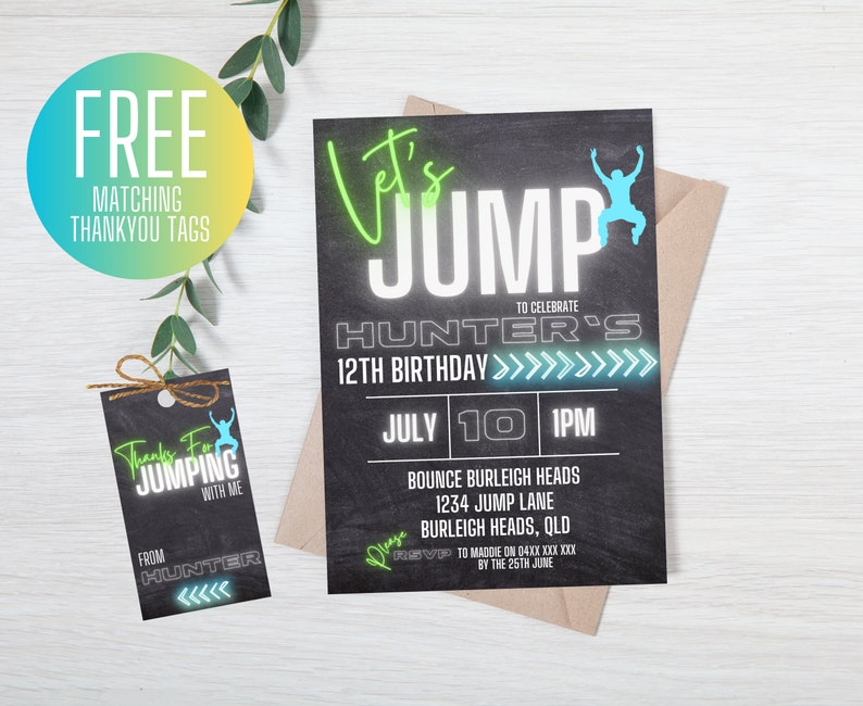Personalized Jump Birthday Invitation Trampoline Party Invite Jumping ...