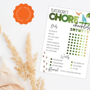 Dinosaur Chore Chart Printable Editable Family Chore Chart Kids ...