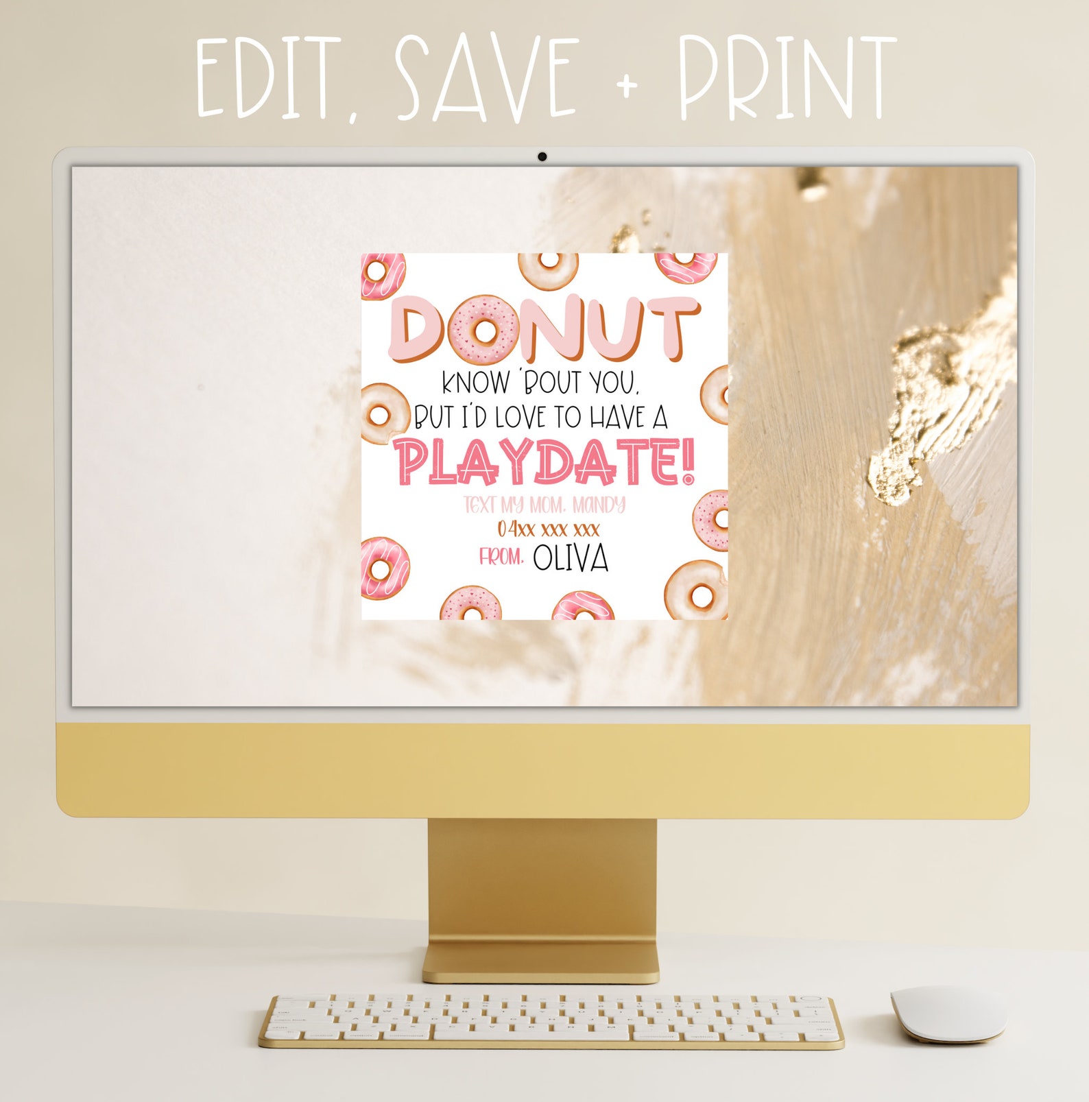 Donut Kids Playdate Cards Summer Printable Kids Calling Cards Contact ...